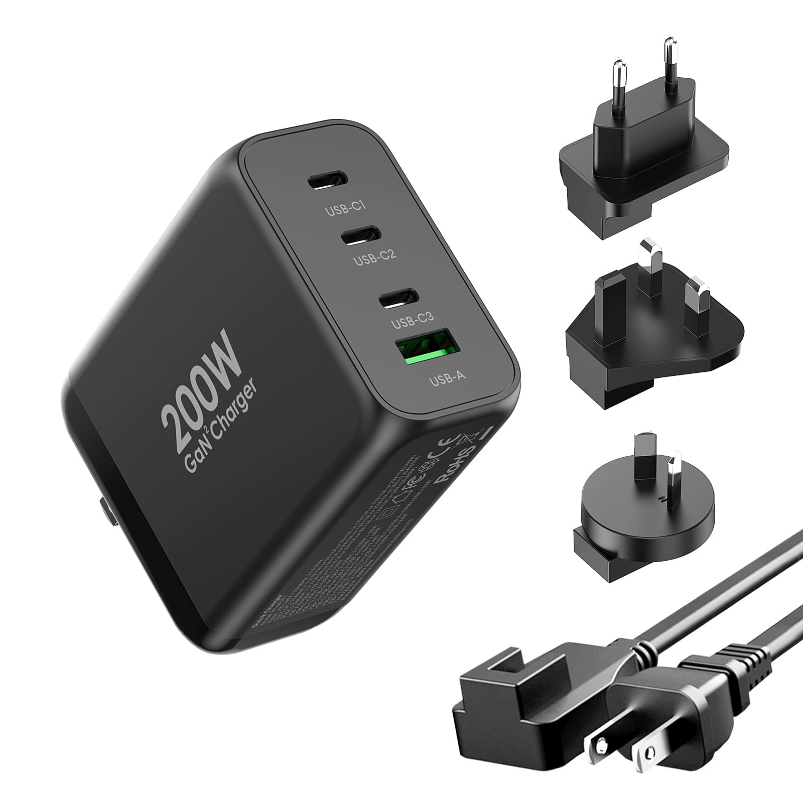 200W USB C GaN Charger, Viptree 4-Ports PD 100W PPS 45W QC60W Super Fast Charging Adapter for MacBook Laptop iPhone 14 Plus 13 12 Pro Max iPad Samsung Galaxy Pixel and More