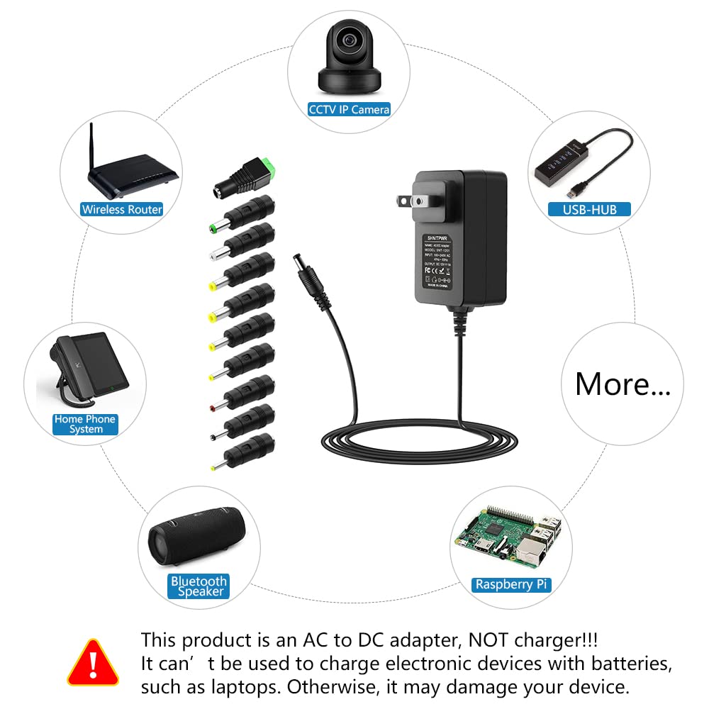 SHNITPWR 12V Power Supply 12 Volt 1A 12W AC/DC Power Adapter 100V ~ 240V AC to DC Converter 1000mA 800mA 500mA Transformer with 10 Tips 5.5x2.5 5.5x3.0 6.3x3.0 4.8x1.7 4.0x1.7 3.5x1.35 2.5x0.7mm