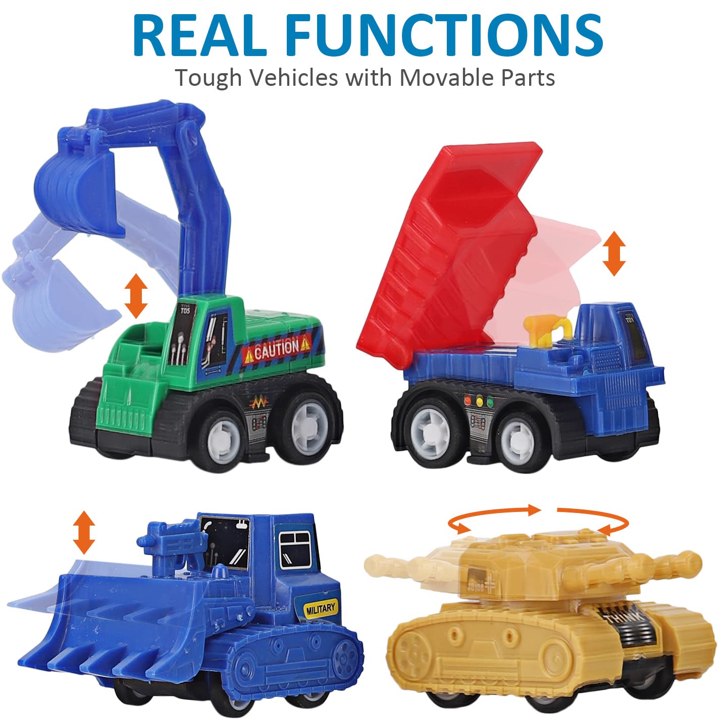 36 PCS Mini Pullback Vehicles Toy Pocket Cars Mega Set for Kids - Pull Back Plastic Miniature Construction Truck, Military Vehicle, Race Car, Fighter Jets Gift Assortment