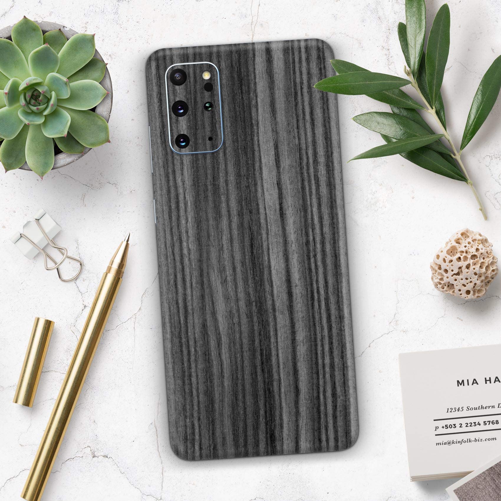 DesignSkinz Dark Ebony Woodgrain 2 Protective Vinyl Decal Wrap Skin Cover Compatible with The Samsung Galaxy S20 (Screen Trim & Back Glass Skin)