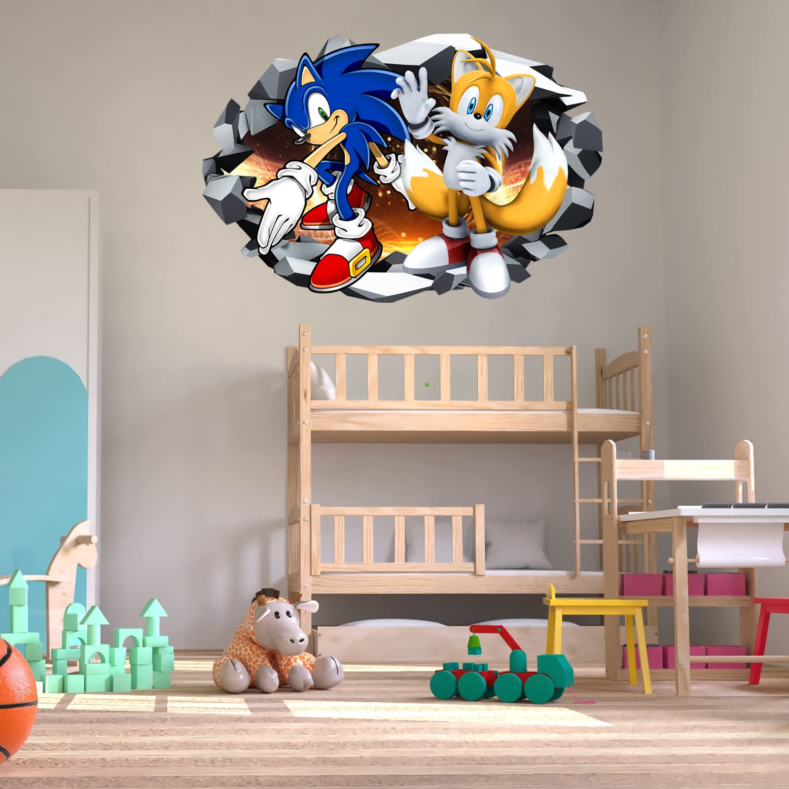 3D Sonic Wall Decals Children's Cartoon Removable Bedroom Background Cool Wall Decoration Cute Self-Adhesive Wall Sticker PVC(15.7 Inches X 23.6 Inches)
