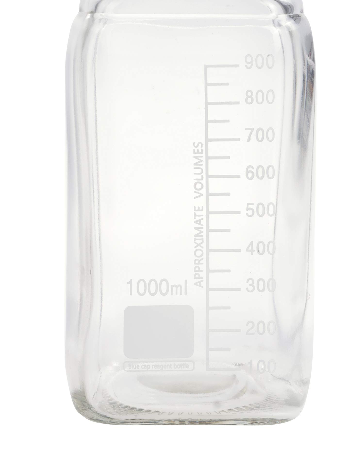 Moonetto 4 Pack 1000mL Graduated Square Media/Storage Glass Bottle With GL45 Blue Polypropylene Screw Cap