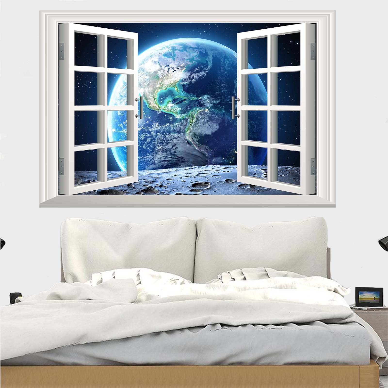 3D Space Stickers,Removable Earth Pattern Window View Wall Decals for Kids Room Living Room Nursery Decorations (Space1)