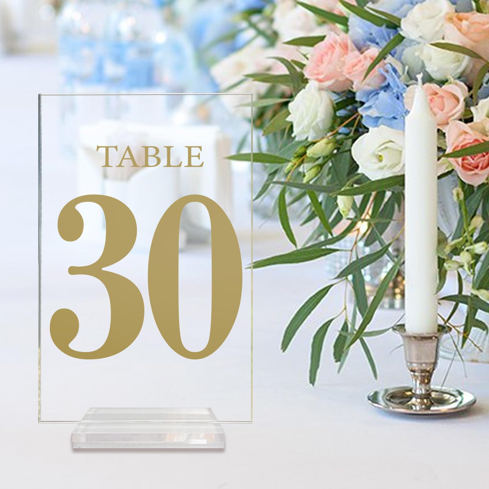 Acrylic Wedding Table Numbers 1-20 with Removable Base 6ร4x1/8 Elegant Table Number Holders for Weddings Meeting, Events, Birthdays, and Anniversaries