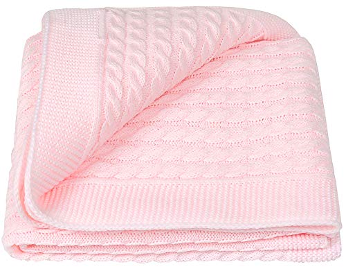 Lilax Baby Cable Knit Blanket Soft Warm Toddler for Boys and Girls 35X30 Inch Pink