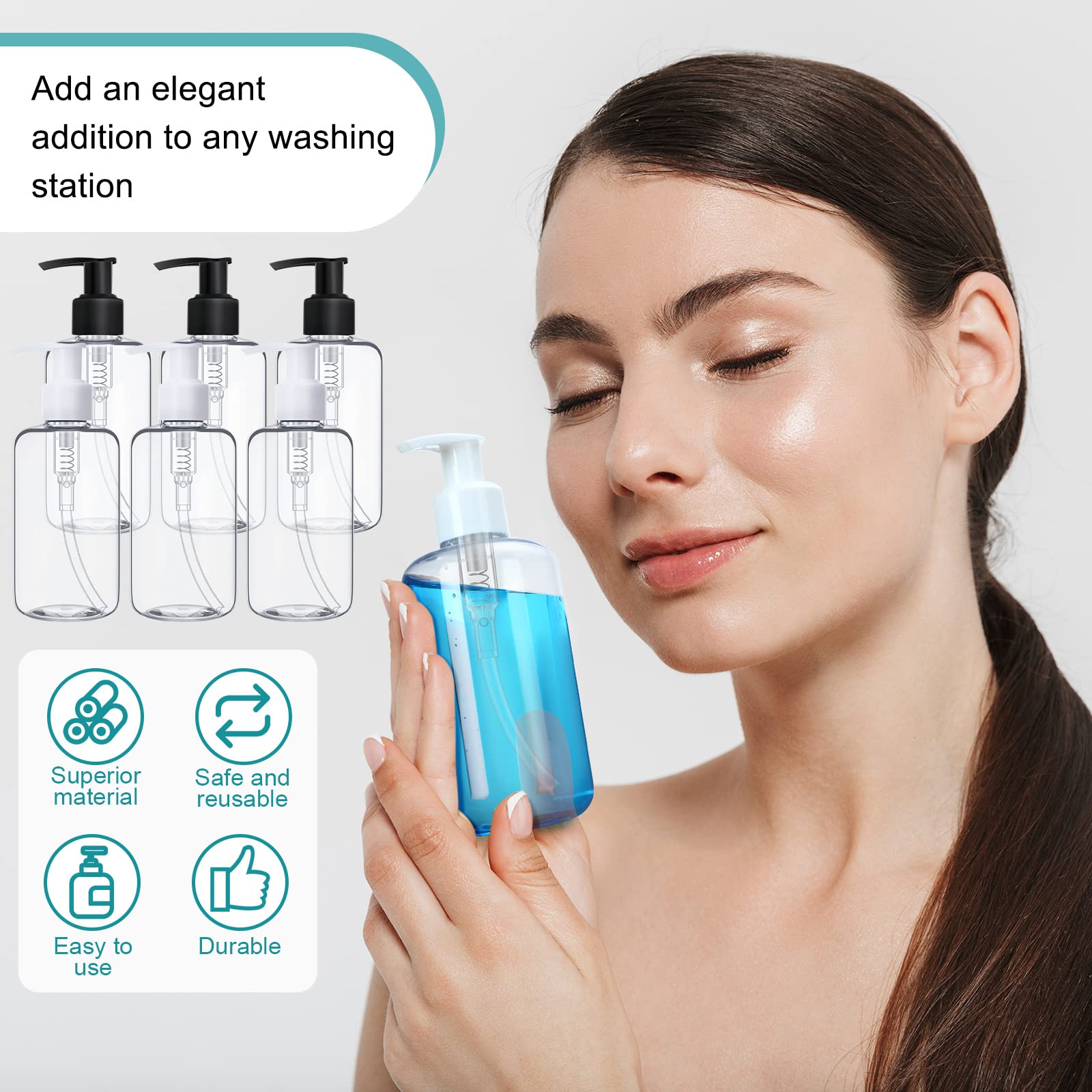 30 Pieces 8 oz Clear Plastic Pump Bottle Dispenser Empty Lotion Bottles Hand Dish Dispenser Refillable Container Black White Pumping for Shampoo Conditioner Body Wash Cream Liquid Soap