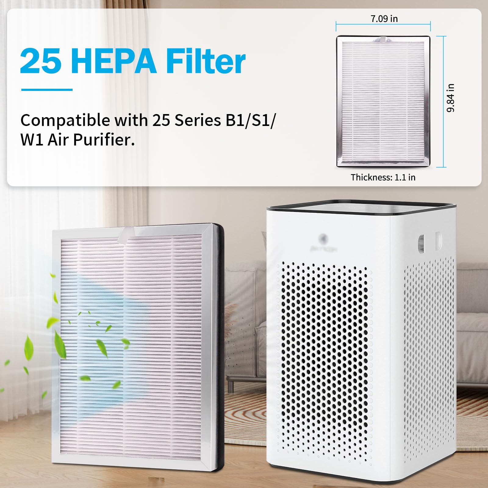 4 Pack Replacement Filter Compatible with MA-25 Air Purifier S1/W1/B1, 3-in-1 Filter System of Pre-Filter, Activated Carbon Filter and H13 True Hepa Filter