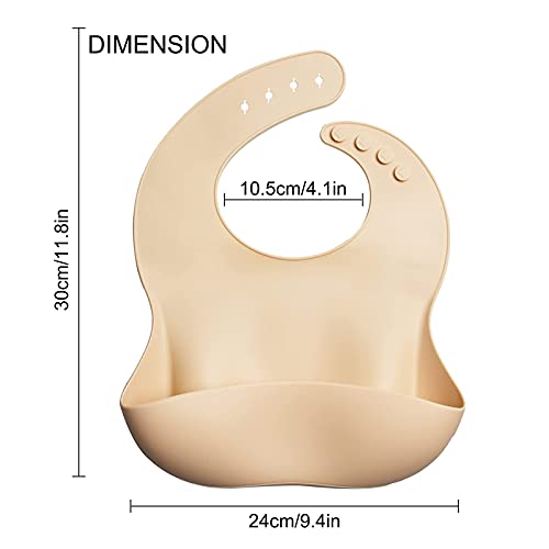 Tenmon Silicone Baby Bibs, Silicone Bibs for Babies Toddlers Girls and Boys, Soft Adjustable Waterproof Bibs, Baby Feeding Bibs (Natural)