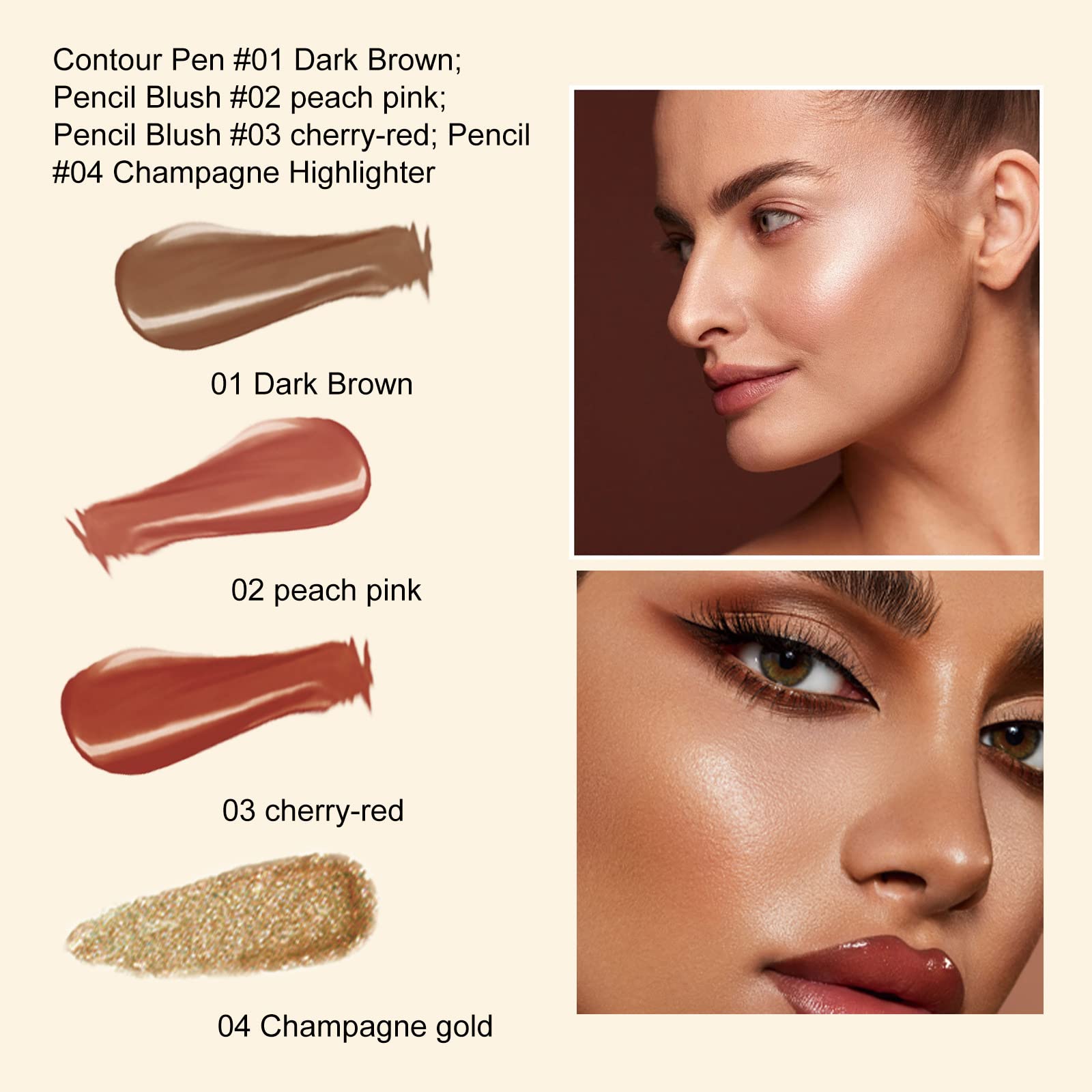 2 Color Contour Blush Beauty Wand, Liquid Face Concealer Pen,With Cushion Applicator Attached Easy to Blend. (01#Contour Grey brown02#Blush Cream Pink)