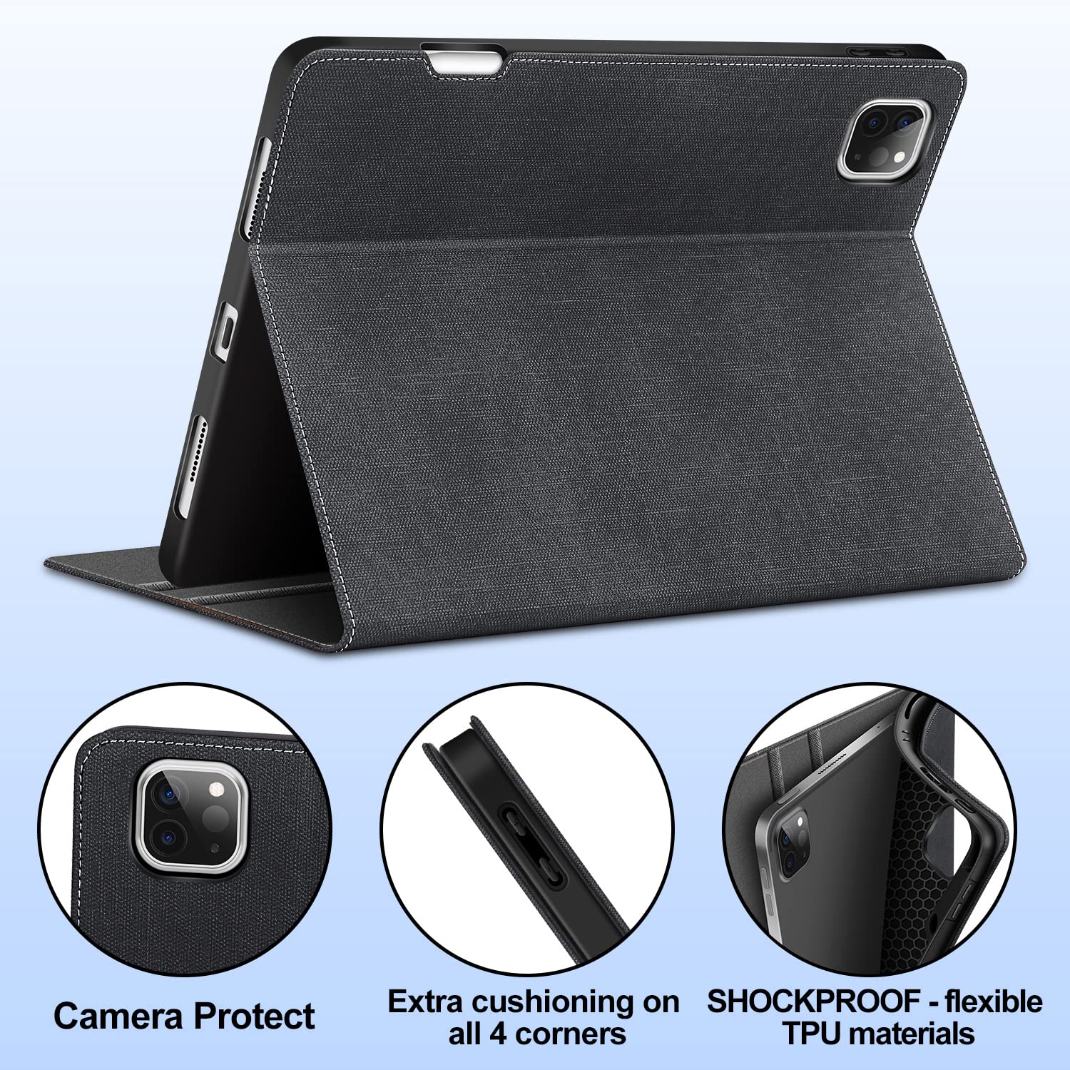 DTH-PANDA iPad Pro 12.9 Case for 6th/5th/4th/3rd Generation Case 2022 2021 2020 2018 PU Leather with Pen Holder, Folio Stand with Soft TPU Back,Auto Sleep/Wake Function (Ash Brown) (Crow Black)