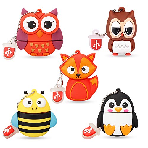 Cute Animal Shaped USB Flash Drive 16GB 5 Pack, Wiedeus Cartoon Memory Stick Student Gifts Novelty Thumb Drives