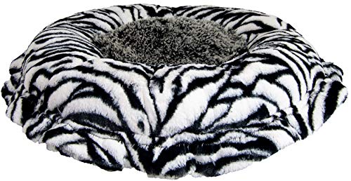 Bessie and Barnie Ultra Plush Zebra/ Midnight Frost Deluxe Luxury Shag Dog/Pet Lily Pod Bed Machine Washable