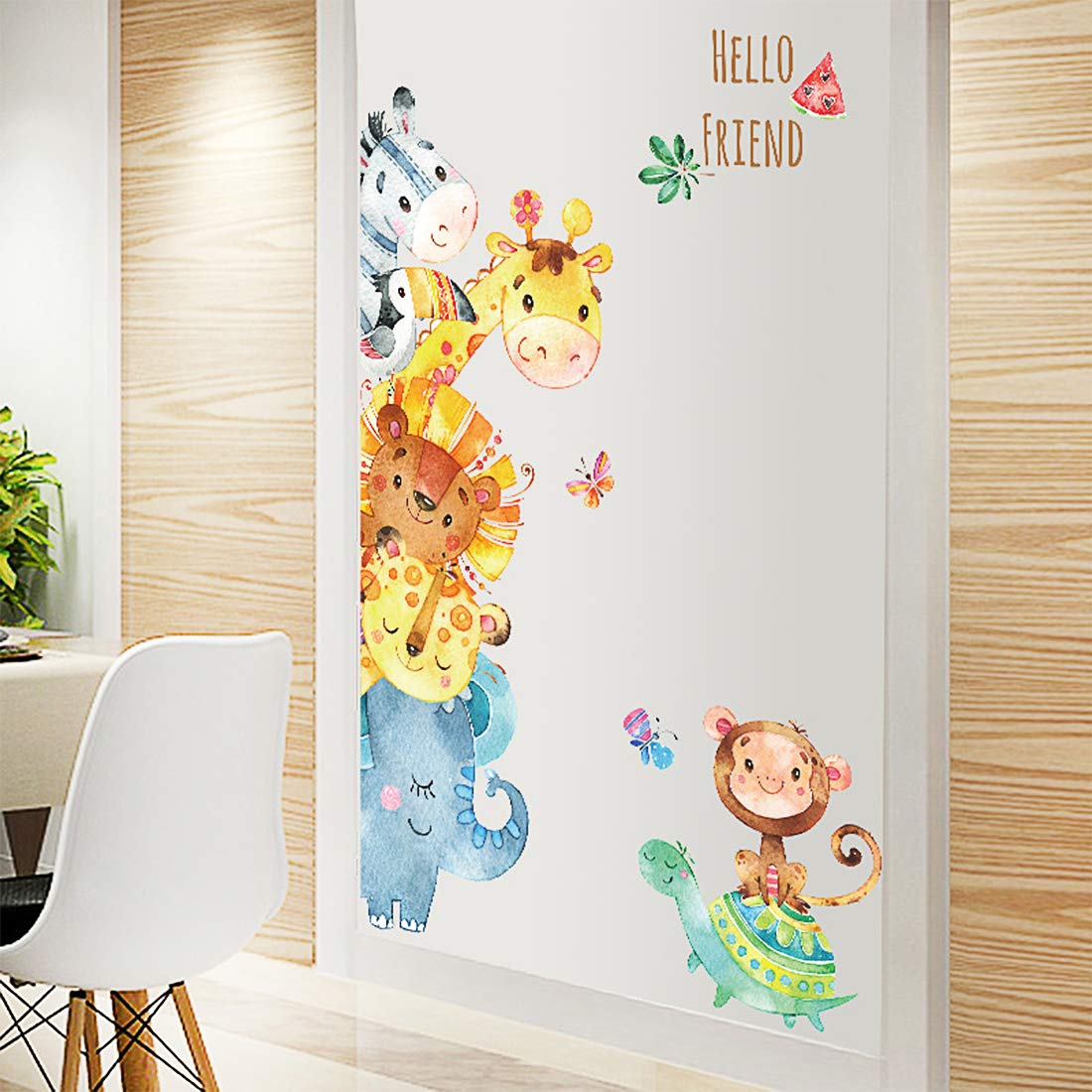 Cute Cartoon Animal Door Sticker Giraffe Elephant Wall Decals for Kids Rooms Bedroom Wardrobe Door Nursery Decoration