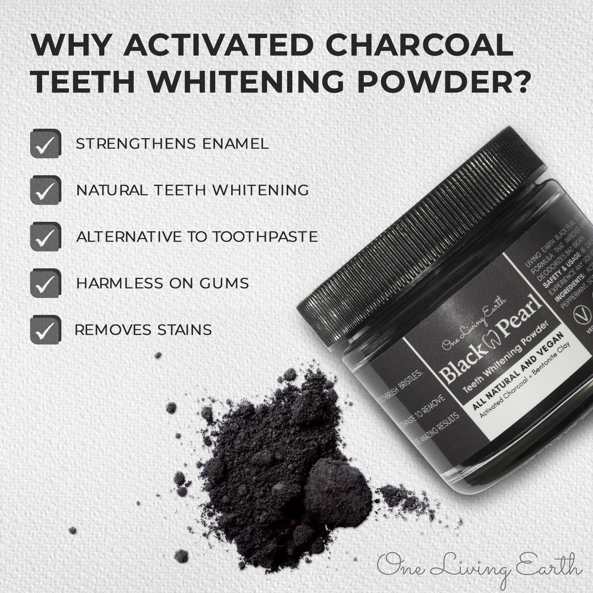 Activated Charcoal Powder with Bamboo Toothbrush for Teeth Whitening | Made in USA | Teeth Stain Remover | Safe for Gums & Enamel | Natural Toothpaste with Vegan Coconut Charcoal & Bentonite Clay