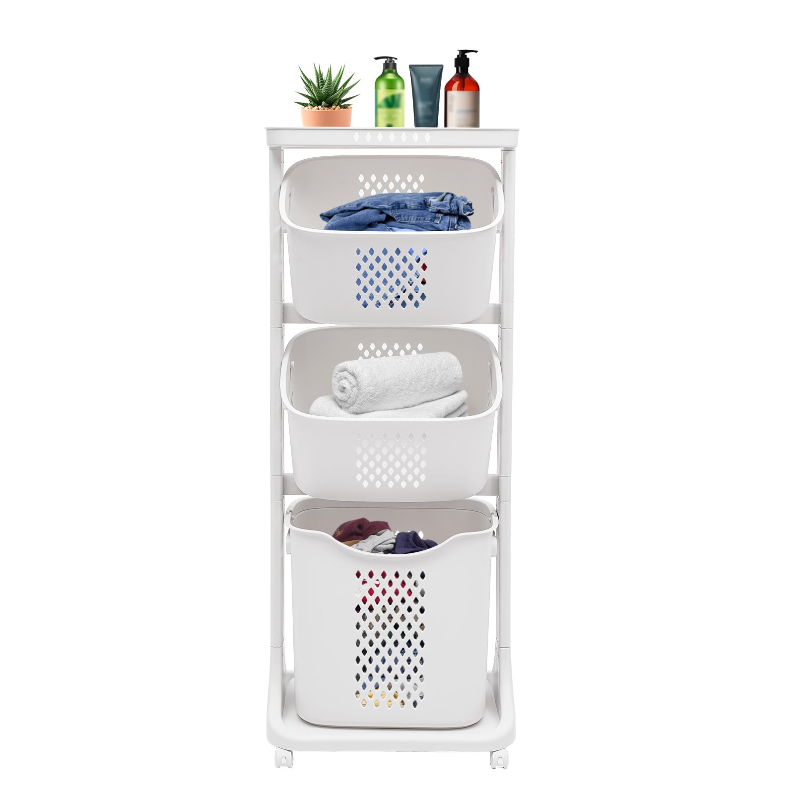 3 Layer Storage Basket 360° Rolling Laundry Basket Bathroom, Multi-layer Clothes Organizer Basket for Kitchen,living Room and Bathroom 16.92 * 12.99 * 42.91"