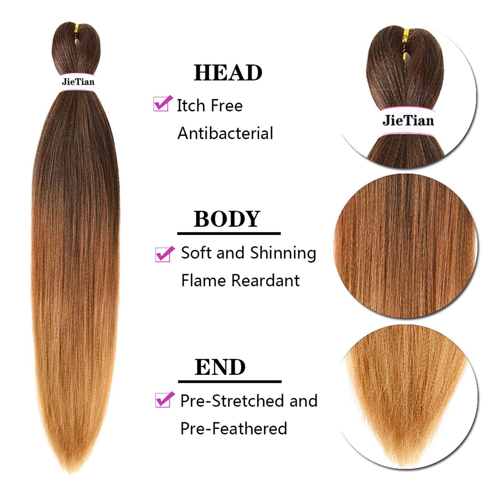 Liang Dian Pre Stretched Braiding Hair Ombre 30 Inch 8 Packs Synthetic Crochet Braids Hot Water Setting Professional Soft Yaki Texture Synthetic Hair Extensions(1B/30/27)
