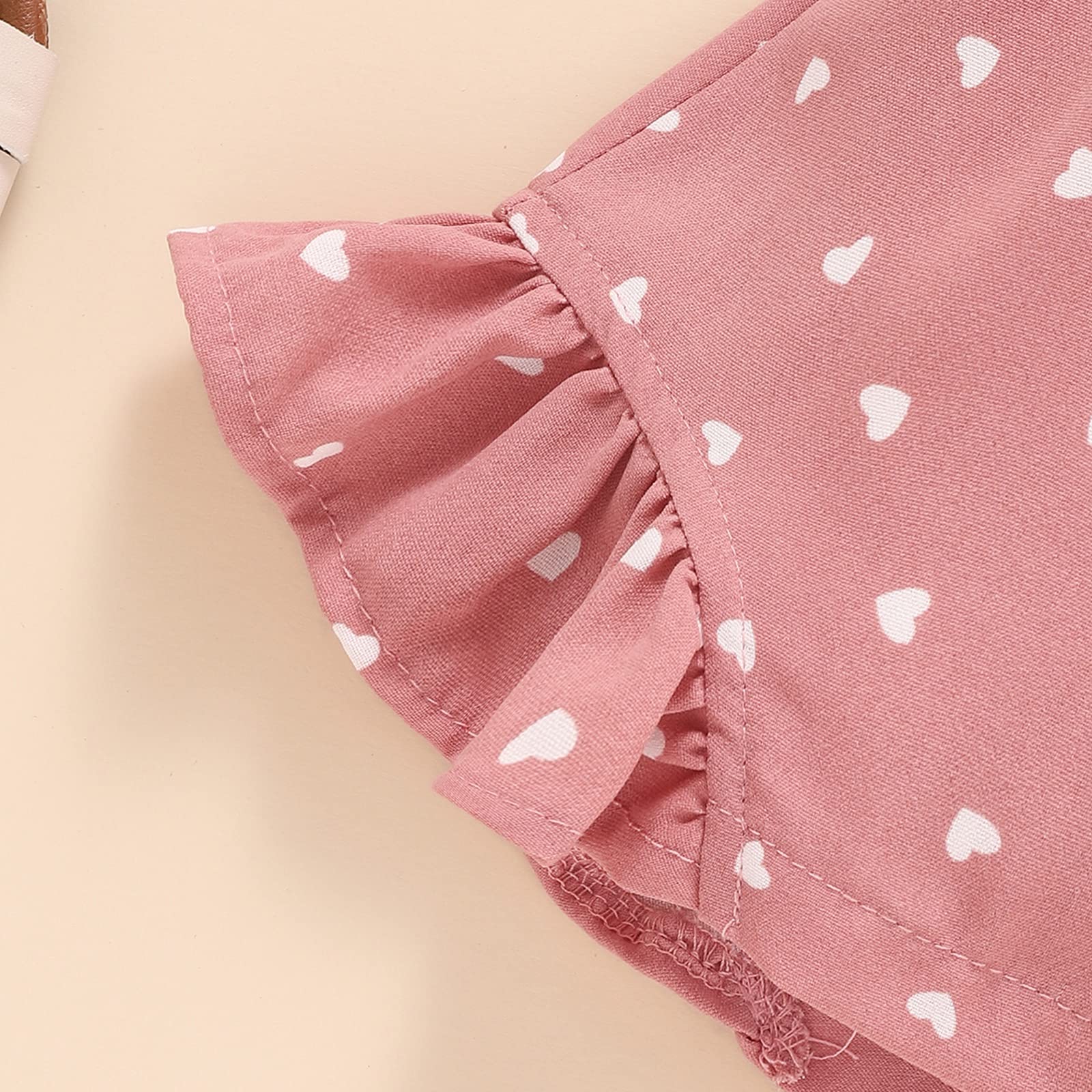 Tikoubabe Toddler Girl Clothes Baby Summer Cute Halter Romper V-Neck Outfits Love Heart Bow Knot Light Red 2T-3T 100CM