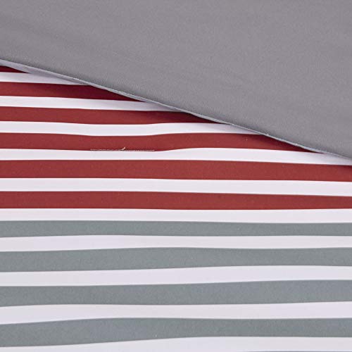 Comfort Spaces Full Comforter Sets with Sheets - Bed in a Bag 9 Pieces Teen Bedding Sets Full, Red and Grey Stripes Bedding Full, College Full Bed Set with 2 Side Pockets Bedroom Organizer