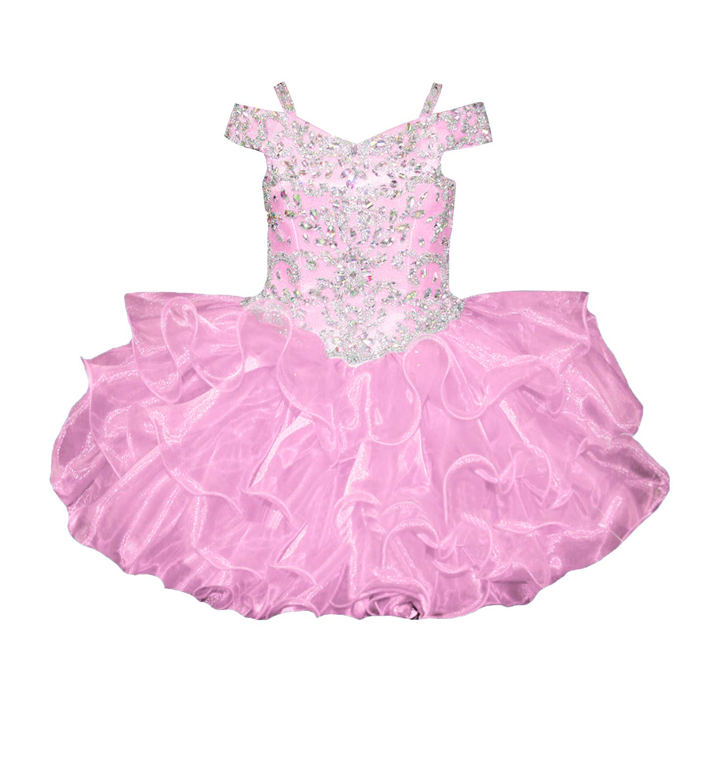 M_RAC Baby Girl's Crystal Off The Shoulder Glitz Cupcake Pageant Dresses Toddler Short Birthday Party Gowns Pink 3