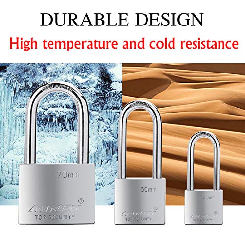 50mm Long Shackle Padlocks for Outdoor Use All Weather Resistant, Alloy Steel Heavy Duty Lock with 4 Keys