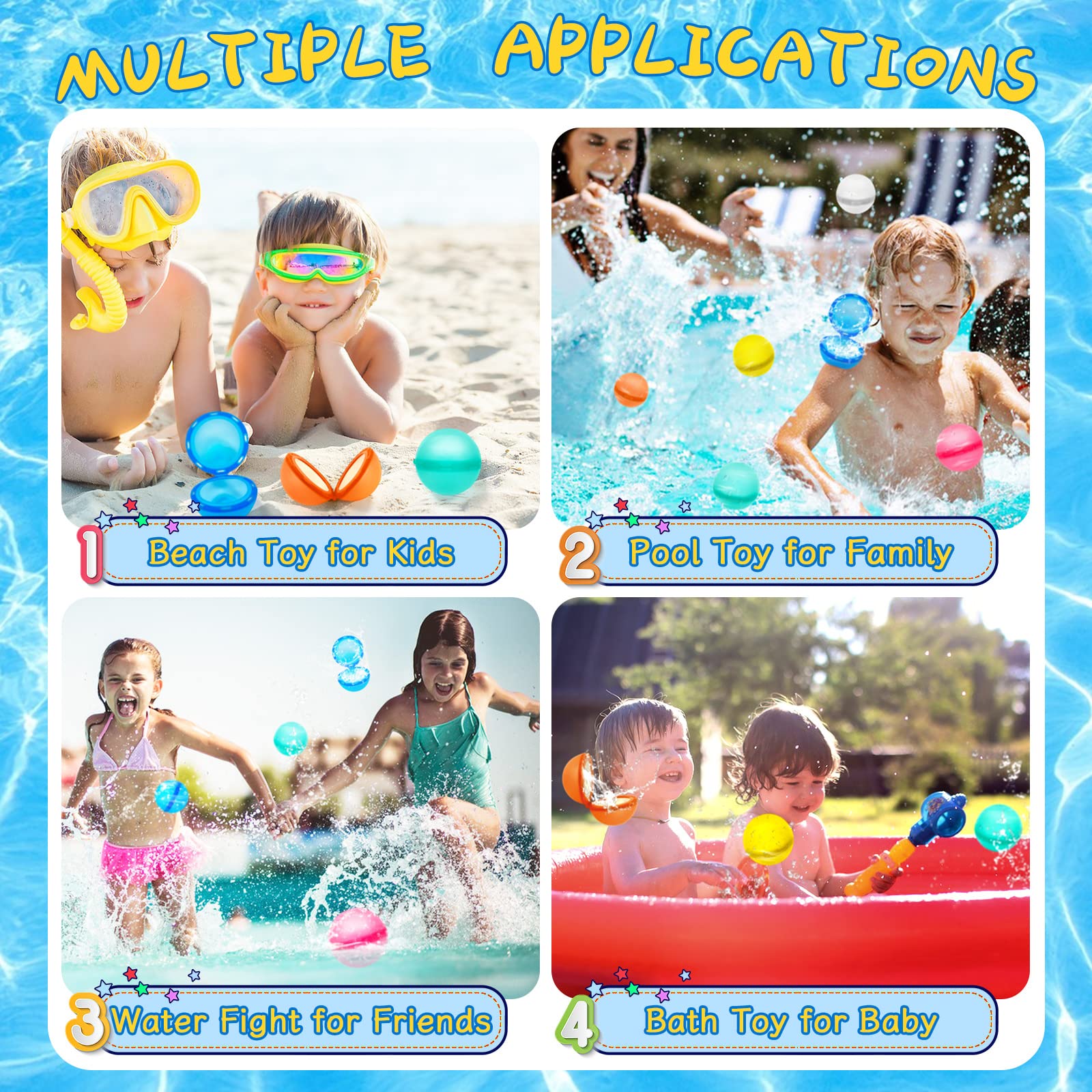 24 PCS Reusable Water Balloons Water Balls, Soft Silicone Quick Fill Balloons Splash Fun,Outdoor Backyard Summer Splash Party Easy Quick Fun Water Fight Game for Swimming Pool