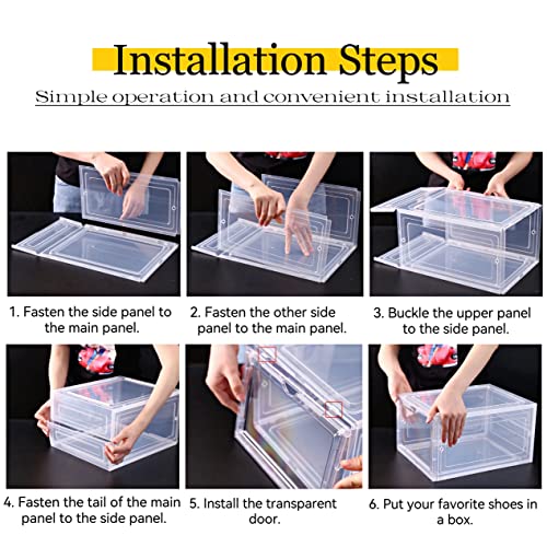 Attelite Drop Front Shoe Box, Stackable Plastic Shoe Box with Magnetic Door, As Shoe Storage Box and Clear Shoe Box,For Display Sneakers,Easy Assembly,Fit up to US Size 12