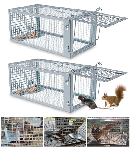 2 Packs Humane Rat Trap Outdoor Mouse Traps Indoor Use, Rodent Chipmunk Traps for Small Live Animal Catch and Release