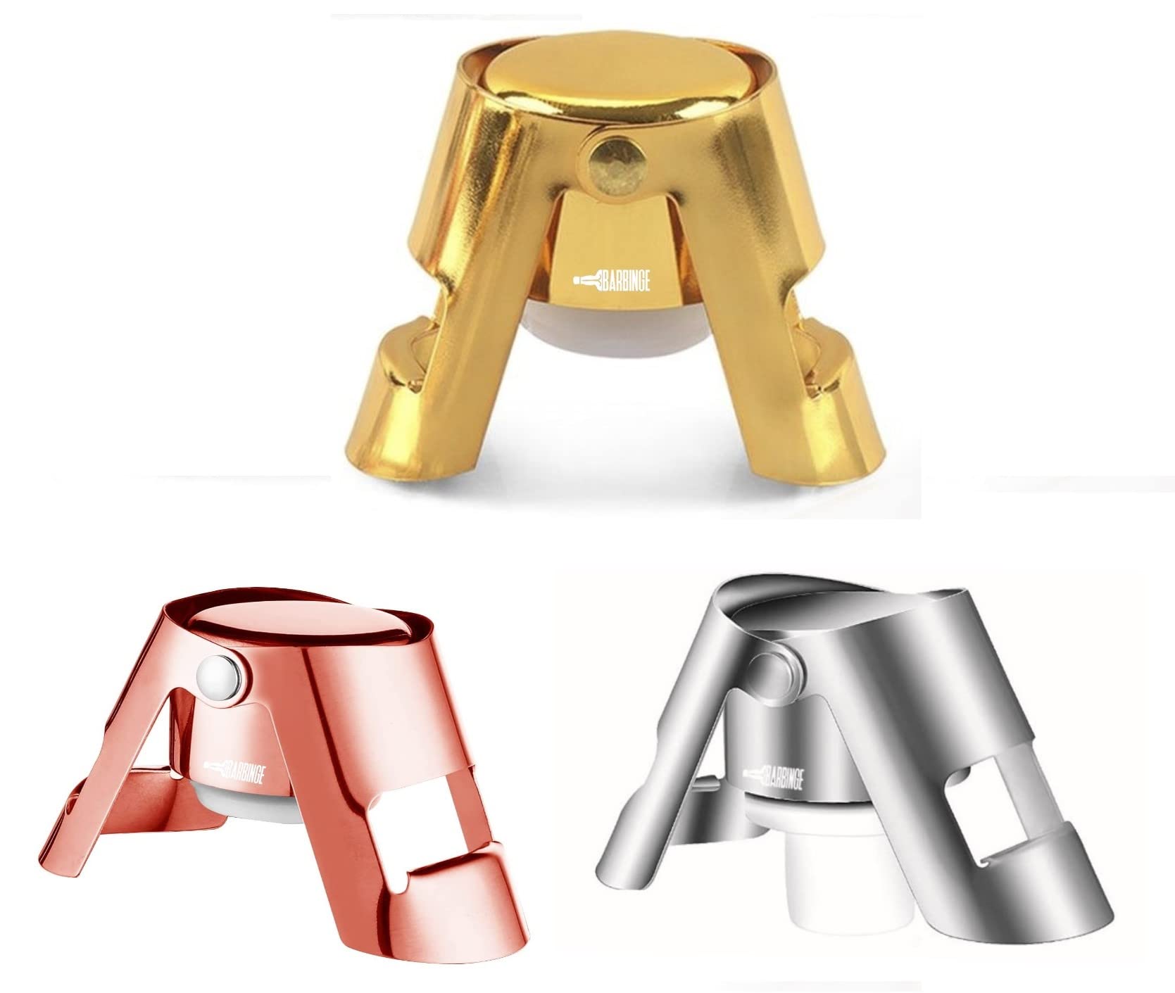 3-PACK BarBinge Champagne Cork Stopper Cap Portable Sparkling Wine Bottle Prosecco Cava Stainless Steel Sealer Plug Clamps Bar Kitchen Gadget