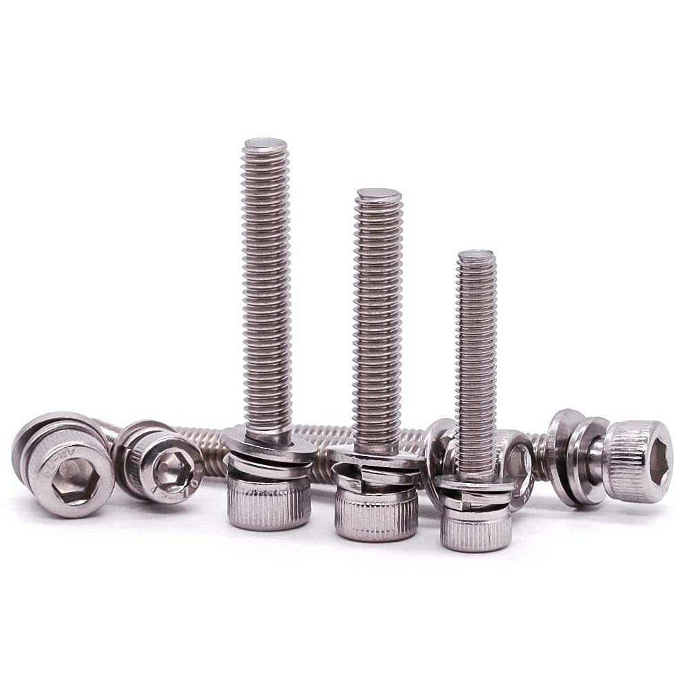 M5 x 40mm 30 PCS Socket Head Cap Screws with Flat Washer and Lock Washers, 304 Stainless Steel 18-8, Bright Finish, Full Thread, DIN912