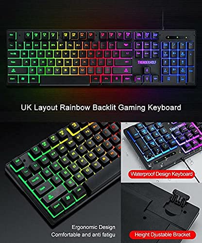 2021 Mouse Pad XL RGB LED & Gaming Keyboard Headset, Wired Backlight Bundle for PC Gamers Laptop Xbox PS (Red Blue Yellow Green, Innovation 4 in 1) (TF-400)
