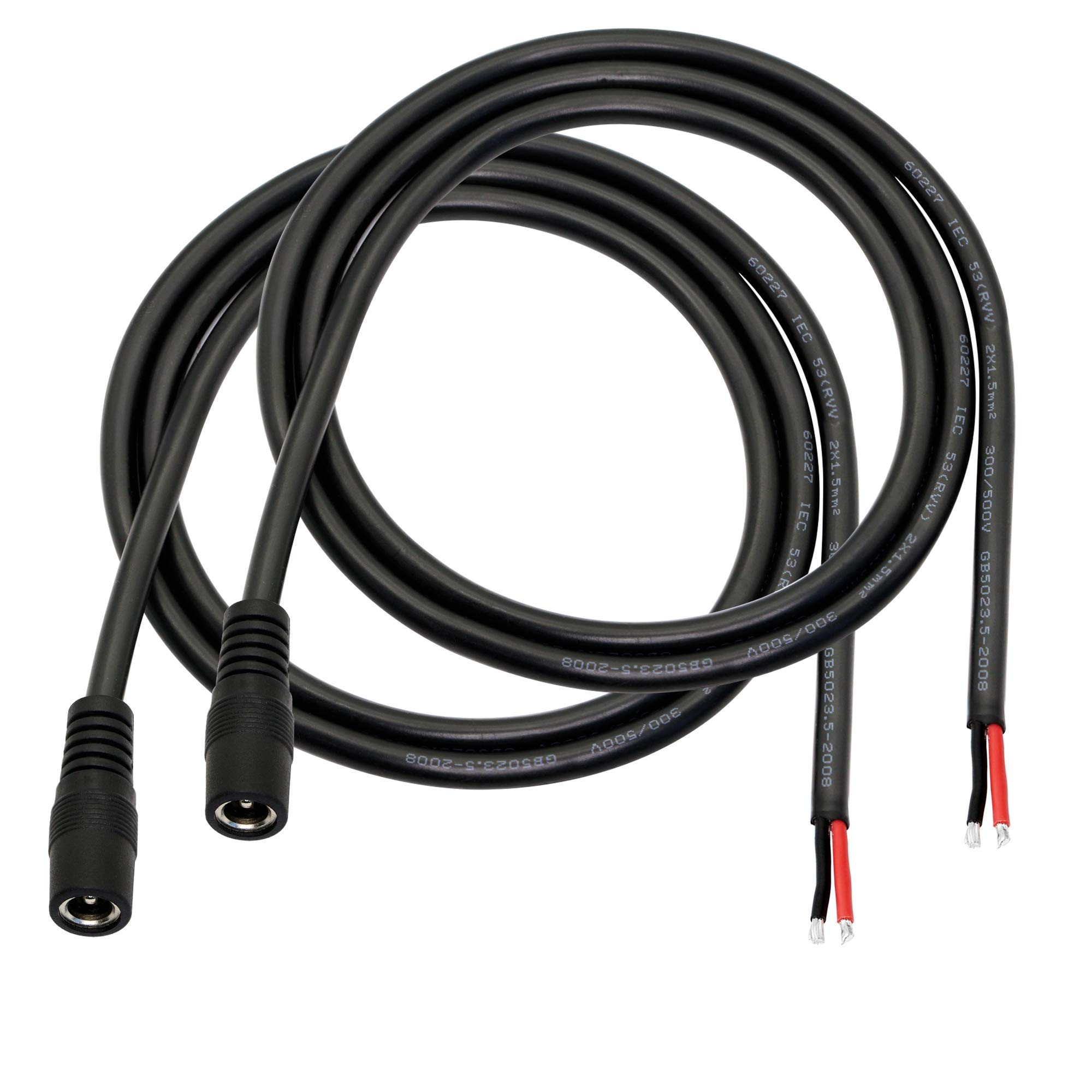 DC Power Pigtails Cable,3FT DC 5.5MM x 2.1MM Female Plug to Bare Wire Open End Power Wire Supply Repair Cable,16 AWG Barrel Connector Pigtail for CCTV Security Camera,DVR,LED Strip Light Etc-2 Pcs(F)