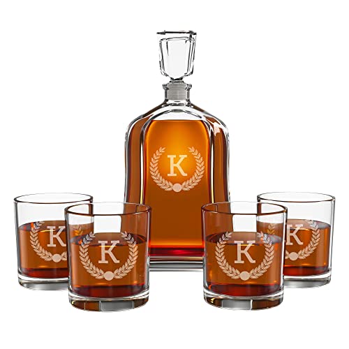 Personalized Whiskey Decanter Set for Men - 9 Design Options - Engraved Liquor Decanter Sets with Scotch Glasses - Gift Set for Him, Dad - Premium Set Includes Whiskey Stones - by Froolu