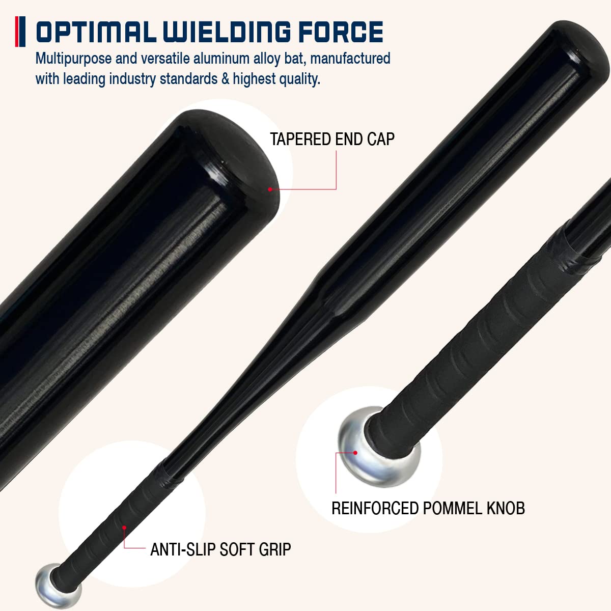 Aluminum Baseball Bat - 28 Inch 13 Oz - Ultra-Lightweight Fungo Bat for Softball, Home Defense, Training, Security, and Protection - KOTIONOK