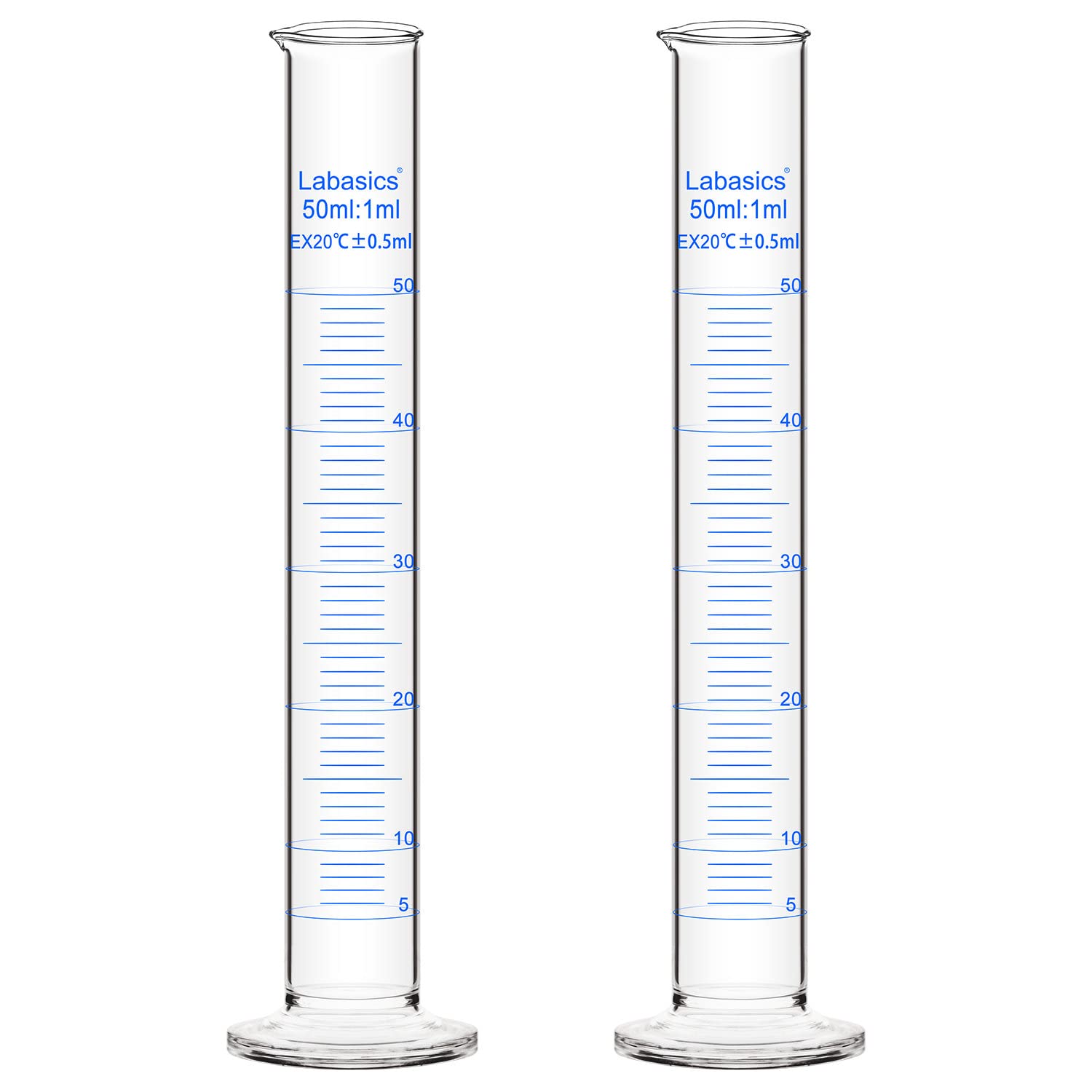 Labasics 2-Pack 50 ml Borosilicate Glass Graduated Cylinder Measuring Cylinder