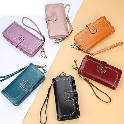 Andongnywell Women's RFID Blocking Wallet Large Capacity PU Leather Clutch Card Holder Organizer Ladies Purse (Blue)