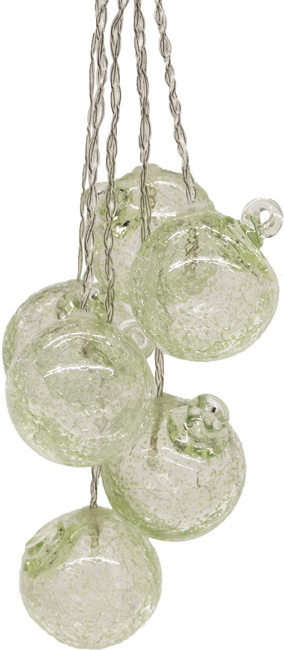Allsop Home and Garden 29506 Aurora Glow Handblown Glass Solar String Lights, (6) Hand-blown Artisan Globes with Copper Hanging Hooks, Weather-Resistant for Year-Round Outdoor Use, (Clear with White LED)