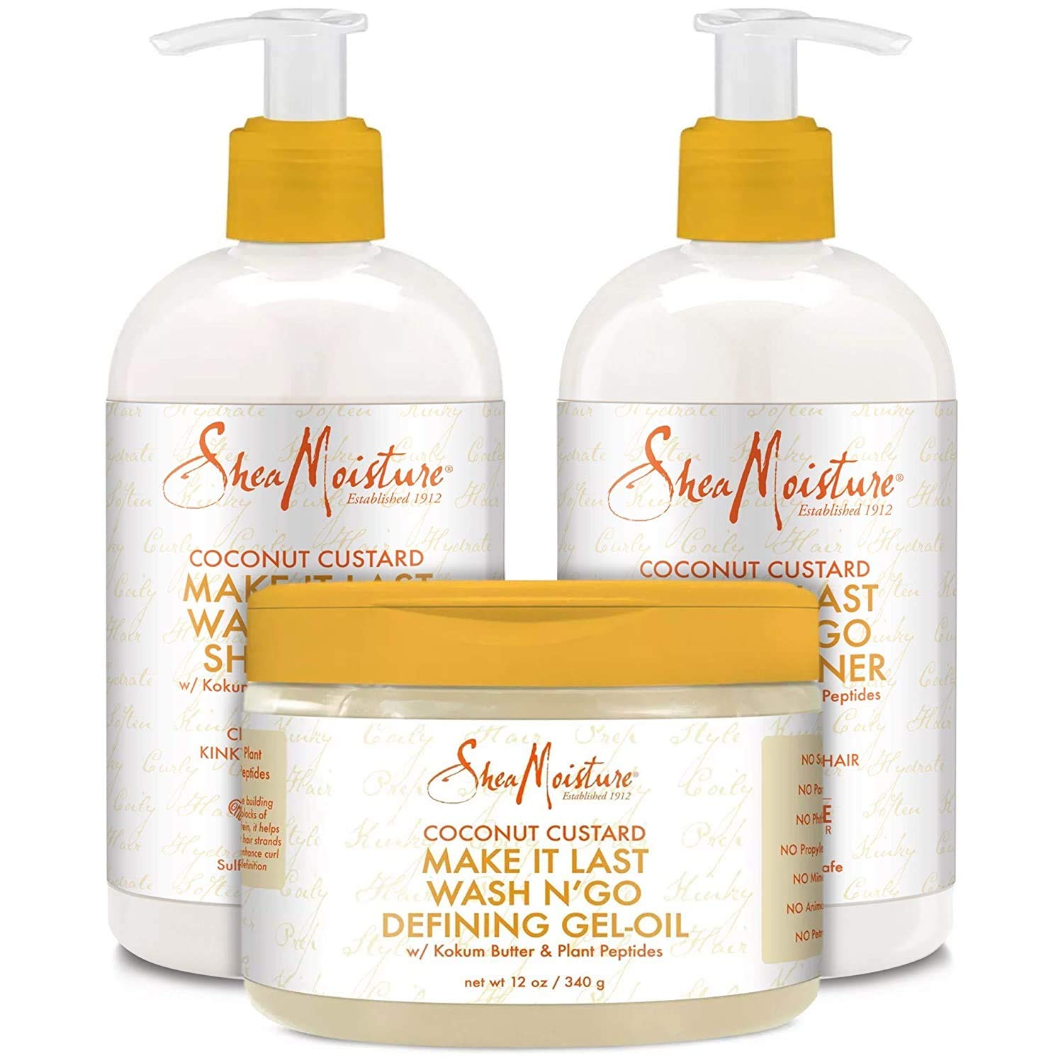 Shea Moisture Coconut Custard Make It Last Wash N’ Go Trio Shampoo, Conditioner And Hair Styler Set