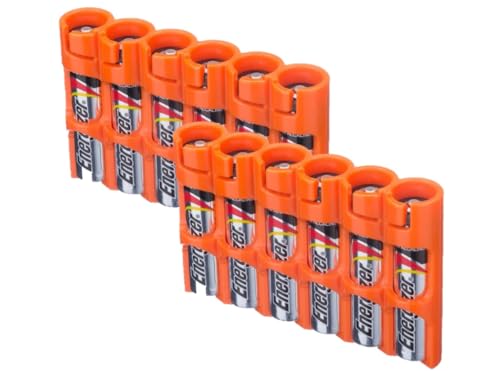 Storacell SLAAAORG Slimline AAA Battery Caddy, Orange, Holds 6 AAA Batteries, (2 Pack)