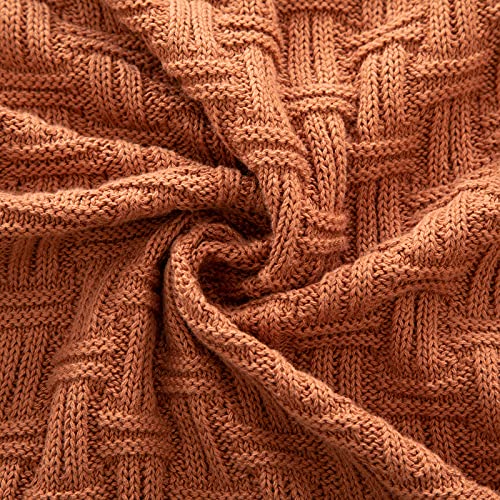RUDONG M Brown Cotton Cable Knit Throw Blanket, Cozy Warm Knitted Couch Cover Blankets, 60 x 80 Inch