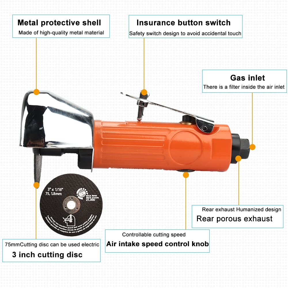 Air Cut Off Tool with 5Pcs 3-inch Die Grinder Cut-Off Wheels, Pneumatic Metal Sheet Cutting Tool, Heavy Duty Air Cutter Cut off Tool