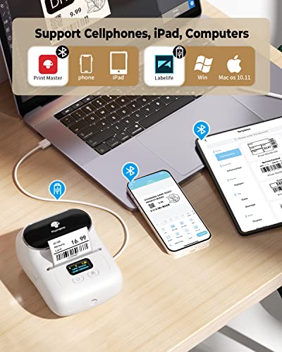 Phomemo Barcode Label Printer M110 Label Printer, Upgraded Bluetooth Portable Thermal Label Maker for Small Business, Address, Office, Home for Phone; for PC/Mac(USB), with 100pcs Labels, Snow White