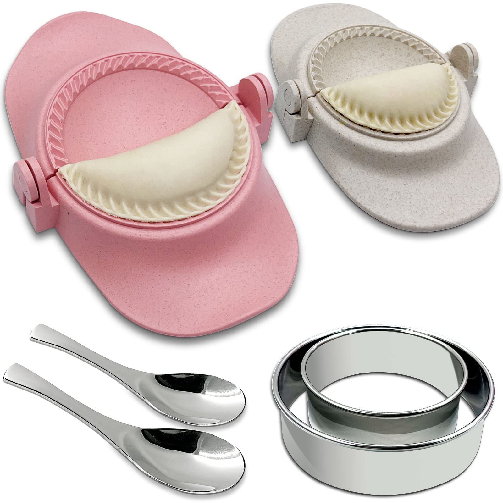 3.1in Dumpling Maker & 4.2in Empanada Maker Press Set Including 2* Press Molds, 2* Round Cutters, 2* Stuffing spoons K03A by CHIVIOR