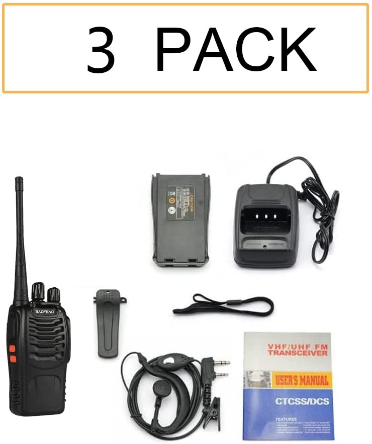 BAOFENG BF-888S 3 Pack Walkie Talkie Long Range for Adults with Earpieces Rechargeable Handheld Two Way Radio