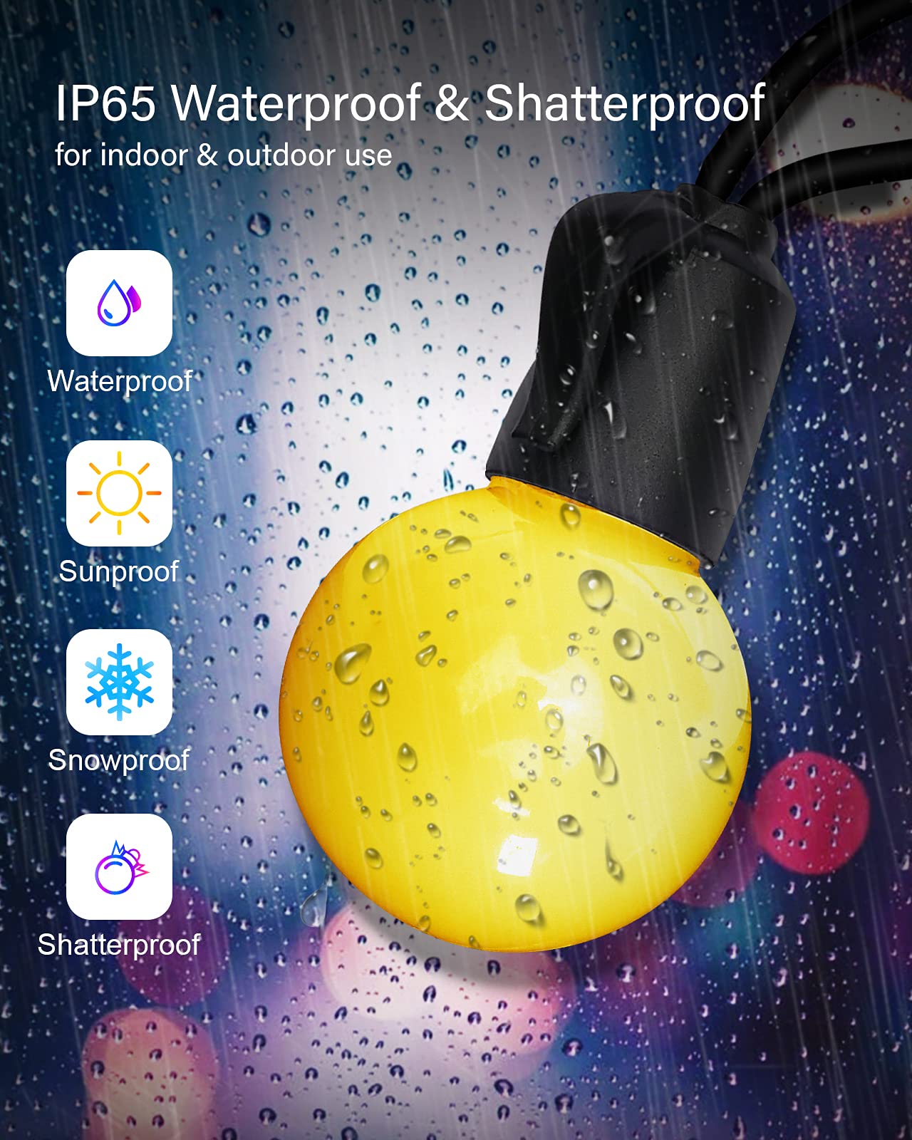 ASAHOM Smart LED Outdoor String Lights, 50ft G40 RGB Globe Patio Lights, 25 Shatterproof Multi-Color LED Bulbs, Voice & WiFi APP Control, Waterproof Connectable Hanging Lights for Garden Party Decor