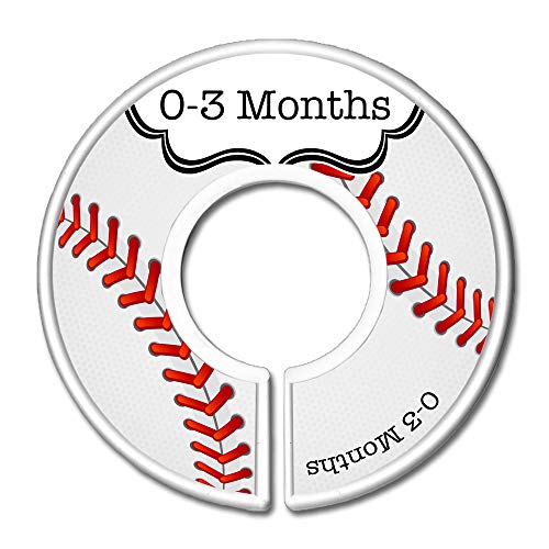 CarrieDee Handcrafted Baseball Nursery Closet Size Dividers, Boys Baseball Baby Clothes Organizers, Sports Theme Nursery (Set of 6 (0-3m to 18-24m))