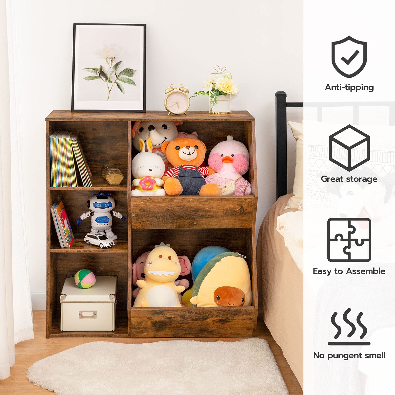 HOOBRO Storage Chest and Kids Bookshelf, Wooden Storage Box, Toy Storage Organizer BF75CW01-BF31CW01