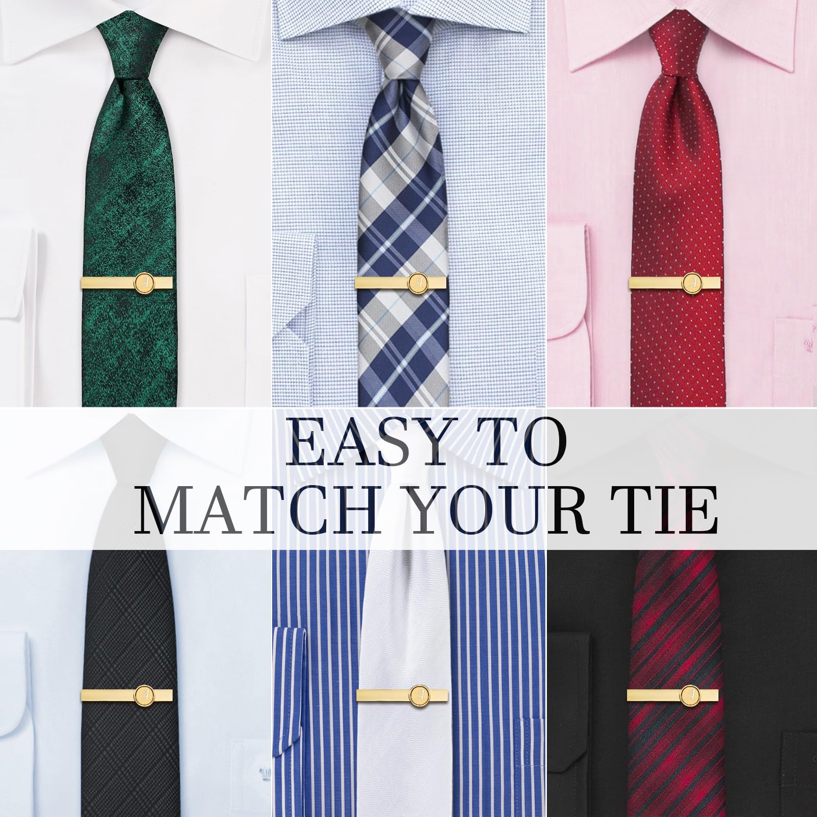 2 inch Tie Clips for Men A-Z Tie Bar Clips for skiny Necktie and Regular Necktie Personalized Tie Clips for Wedding Meeting Business Occasion -