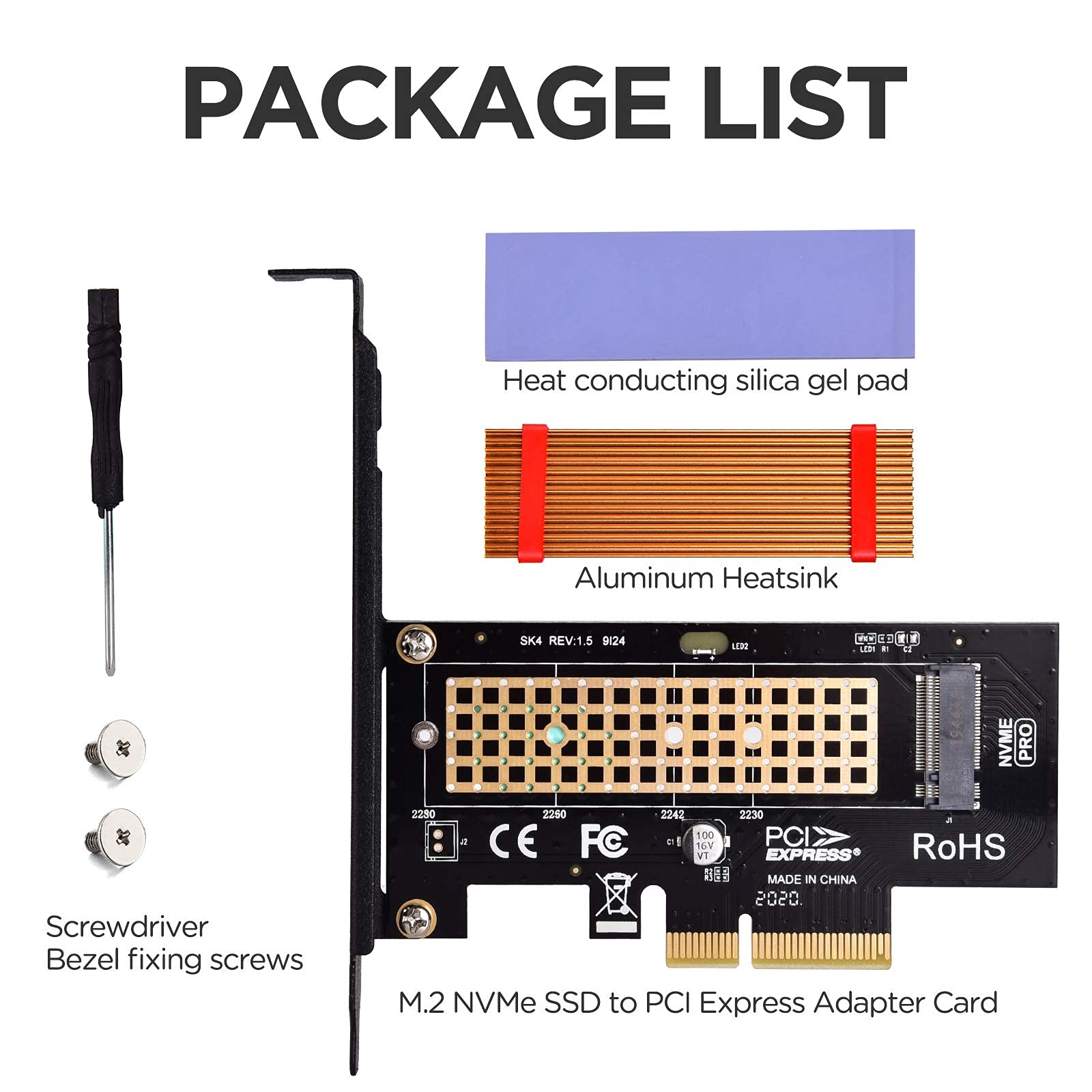 M.2 NVME SSD to PCIe 4.0/3.0 x4 Adapter, M.2 2280 2260 2242 2230 SSD to PCIe 4.0/3.0 x4 Host Controller Adapter Card with Aluminum Heatsink for PC Desktop with Full Speed