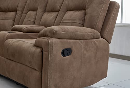 Betsy Furniture Large Microfiber Reclining Sectional Living Room Sofa in Latte 8038