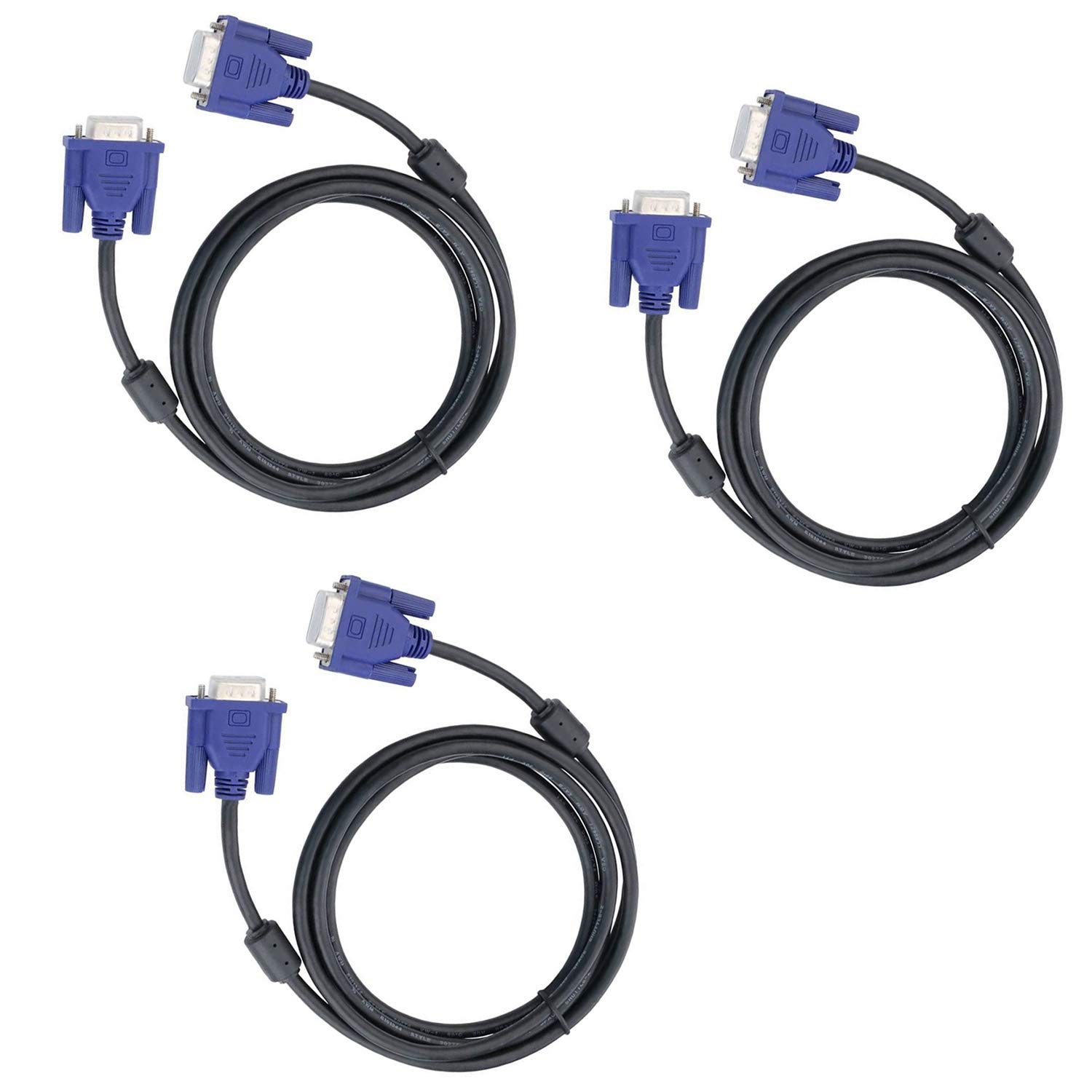DaFuRui 3Pack VGA to VGA Cable,10Ft HD15 VGA Male to Male Cable for TV Computer VGA Monitor Cable with Blue Connector